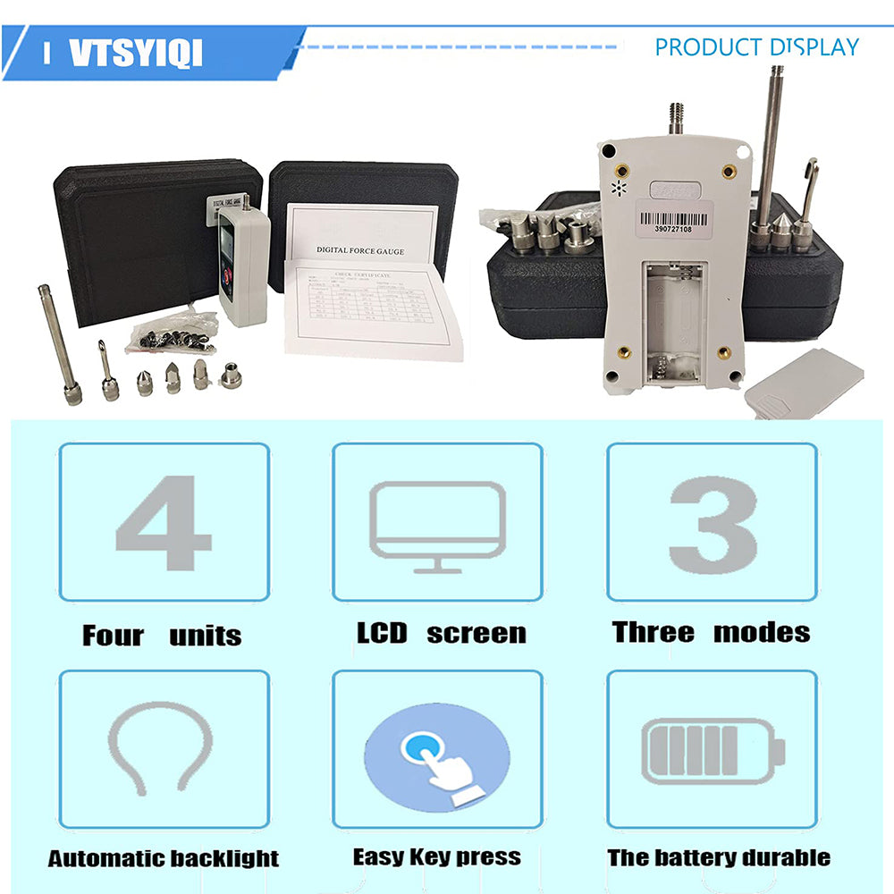 VTSYIQI Digital Force Gauge 50N Push Pull Gauge Tester Meter 4 Measure