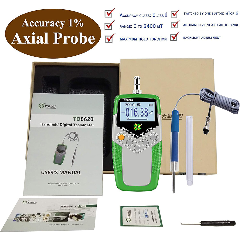 VTSYIQI Axial Probe Tesla Tester Gauss Meter Surface Magnetic Field Te
