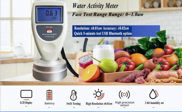 VTSYIQI Water Activity Meter Food AW Tester Monitor Water Analyzer For
