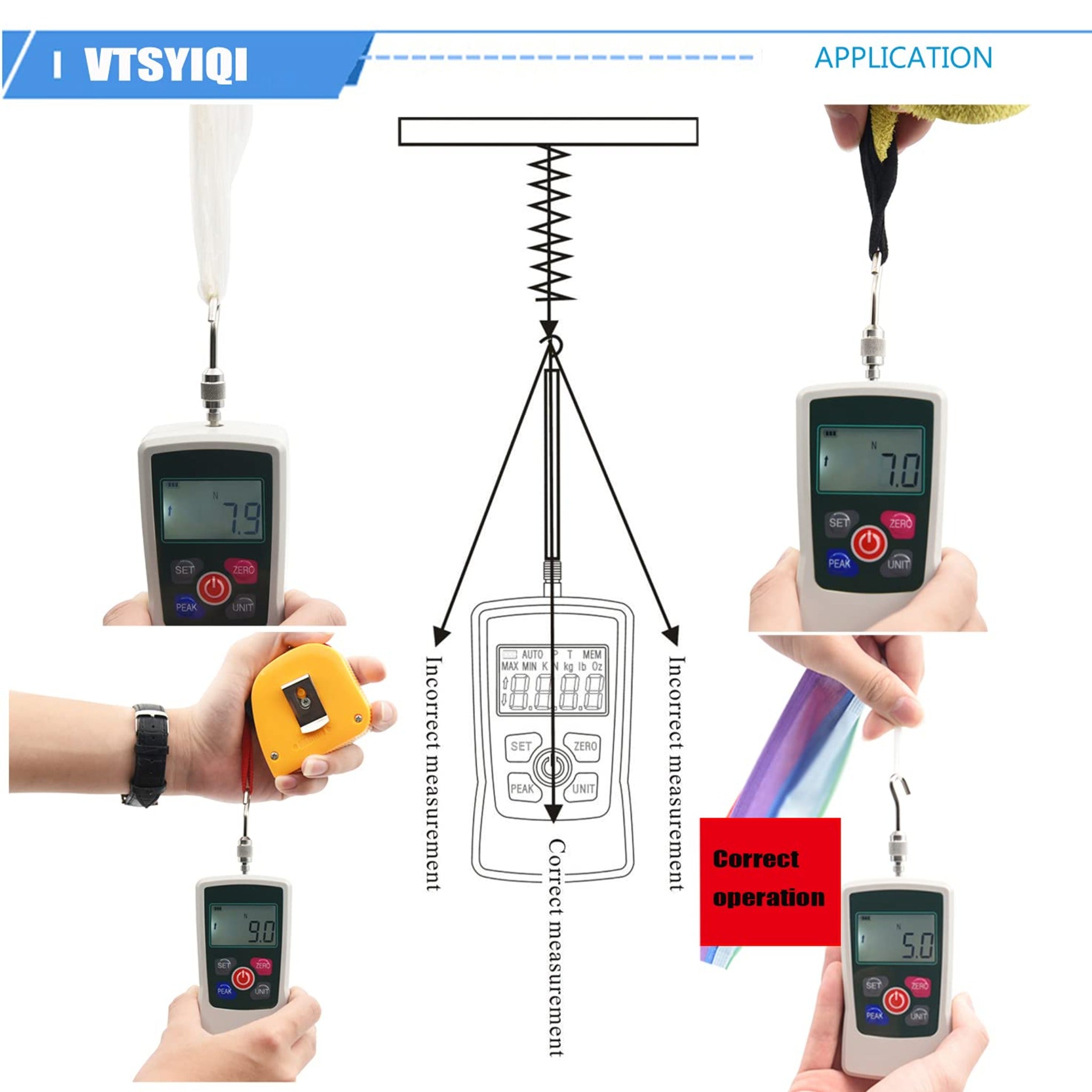 VTSYIQI Digital Force Gauge Digital Push Pull Gauge Tester With 500N 5