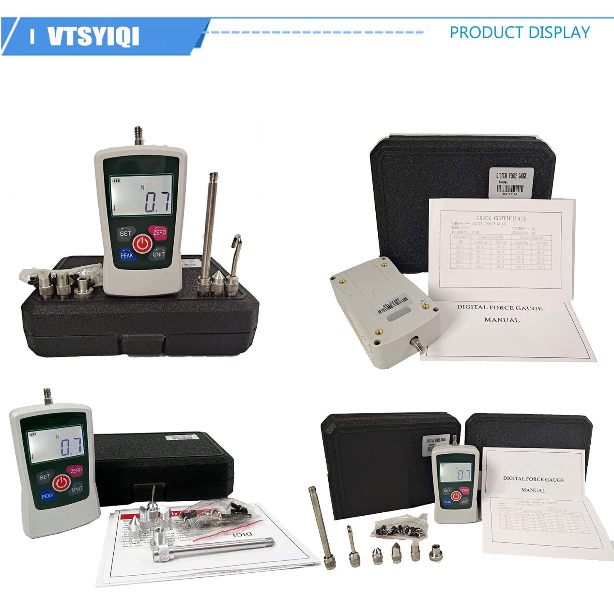 VTSYIQI Digital Force Gauge Digital Push Pull Gauge Tester With 500N 5
